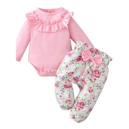 Lapastyle Shirt & Hose Party Süßes Set für Baby Mädchen mit Blumendruck und Rüschen (Set