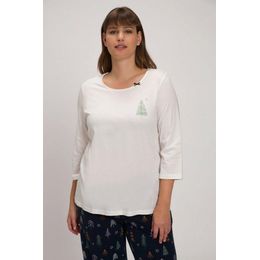 Ulla Popken Pyjamaoberteil Pyjamashirt Weihnachten U-Boot-Ausschnitt 3/4-Arm