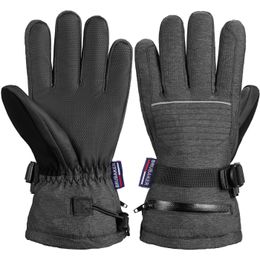 BRUBAKER Skihandschuhe Thermo Handschuhe für Ski Snowboard Wintersport (mit Reißverschluss-Tasche) Wasserdicht und Winddicht – Winterhandschuhe für Herren und Damen