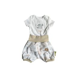 kennydoo Body & Shorts Kinder- Baby Set "Hase & Eule" taupe/weiß (2 teilig) mit niedlichem Design