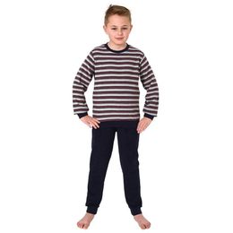 Normann Pyjama Jungen Frottee Schlafanzug langarm mit Bündchen in Streifenoptik
