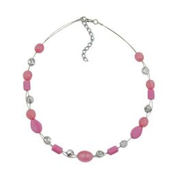 Gallay Perlenkette Drahtkette mit Glasperlen Olive rosa und silber-verspiegelt 42cm (1-tlg)