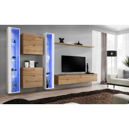 JVmoebel Wohnwand Wohnzimmermöbel Wandschrank TV-Ständer Braun Sideboard Komplett