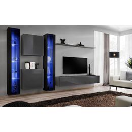JVmoebel Wohnwand Wohnzimmermöbel 2x Wandschrank Grau Modern Sideboard Einrichtung