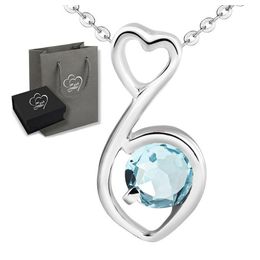 Limana Silberkette echter Edelstein blau Topas 925 Sterling Silber Herz Herzkette (inkl. Herz Geschenkdose und Tasche)