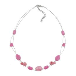 Gallay Perlenkette Drahtkette mit Glasperlen rosa rot-weiß Olivenperle rosa 45cm (1-tlg)