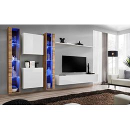 JVmoebel Wohnwand Weiß TV-Ständer Wohnwand Wandschrank Design Wohnzimmermöbel