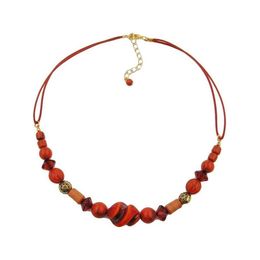 Gallay Perlenkette Kunststoffperlen Schraubenperle rot-rostbraun mit Kordel 45cm (1-tlg)