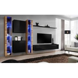 JVmoebel Wohnwand Wohnwand Wandschrank Modern Design TV-Ständer Schwarz Wohnzimmermöbel