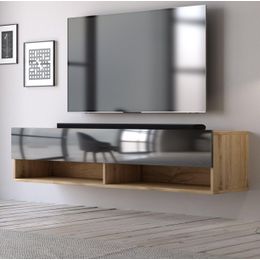 GuenstigEinrichten Lowboard Epsom (Flat-TV Board in Wotan Eiche und weiß oder schwarz