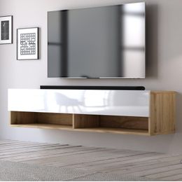GuenstigEinrichten Lowboard Epsom (Flat-TV Board in Wotan Eiche und weiß oder schwarz