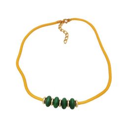 Gallay Perlenkette Kette 4 Holzperlen dunkelgrün Kordel gelb 42cm (1-tlg)