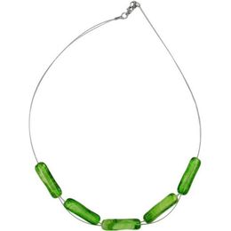 Gallay Perlenkette Drahtkette mit 5x Glasperlen Walzenperle grün-weiß 44cm (1-tlg)