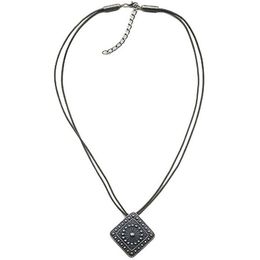 Gallay Kette mit Anhänger Viereck Metall Ritterplatte altsilberfarben Kordel grau 50cm (1-tlg)