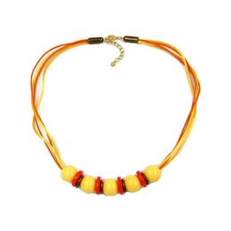 Gallay Perlenkette Kette 5x Perle gelb orange altmessingfarben (1-tlg)