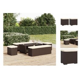 vidaXL Fußhocker Hocker mit Kissen 2 Stk Braun 40x30x40 cm Polyrattan