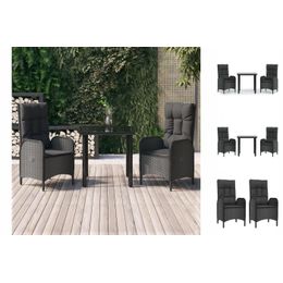 vidaXL Garten-Essgruppe 3-tlg Garten-Lounge-Set mit Kissen Schwarz Polyrattan