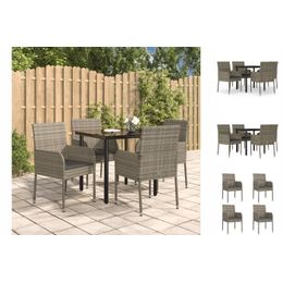 vidaXL Garten-Essgruppe 5-tlg Garten-Lounge-Set mit Kissen Schwarz Grau Polyrattan