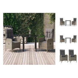 vidaXL Garten-Essgruppe 3-tlg Garten-Lounge-Set mit Kissen Schwarz Grau Polyrattan