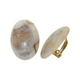 Gallay Paar Ohrclips Ohrring 27x19mm oval beige-horn-marmoriert glänzend Kunststoff-Bouton (1-tlg)