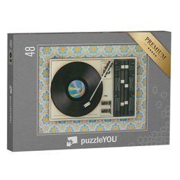 puzzleYOU Puzzle Retro-Plattenspieler auf Blumentapete