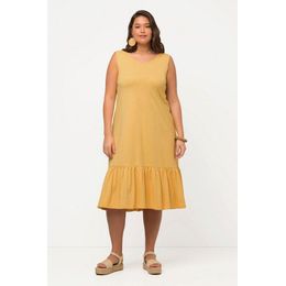 Ulla Popken Sommerkleid Midikleid Volant V-Ausschnitt ärmellos