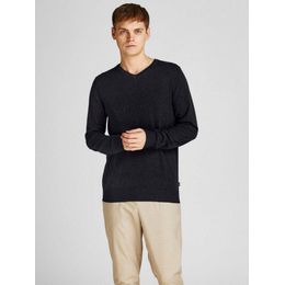 Jack & Jones Jack & Jones Longsleeve Dünner Langarm Strickpullover V-Neck Basic Sweater JJEEMIL 4292 in Schwarz