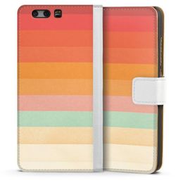 DeinDesign Handyhülle Art Regenbogen bunt Rainbow Chevrons II, Huawei P10 Hülle Handy Flip Case Wallet Cover Handytasche Leder, weiß
