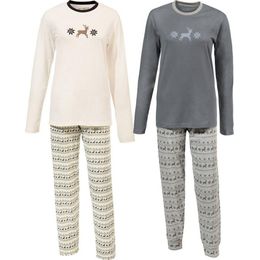 REDBEST Pyjama Damen-Schlafanzug 2er-Pack Single-Jersey gemustert