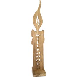 Home Affaire Weihnachtsfigur Dekoobjekt Etmißl, mit Schriftzug "Willkommen", aus Holz, Dekofigur (1 St), Eingangsdeko, Deko-Kerze, Weihnachtsdeko