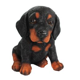 colourliving Tierfigur Hunde Figur Dackel Welpe sitzend Dackel Figur Hundefigur, handbemalt, wetterfest, lebensecht wirkend, braun|schwarz