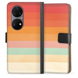 DeinDesign Handyhülle Art Regenbogen bunt Rainbow Chevrons II, Huawei P50 Pro Hülle Handy Flip Case Wallet Cover Handytasche Leder, schwarz