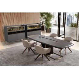 JVmoebel Esszimmer-Set Holz Luxus Eszimmer Set Modernen Tisch mit 4x Stühle, (7-St), Made in Europa, grau
