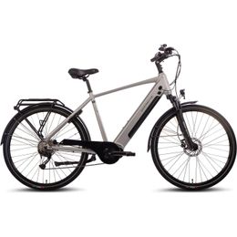 SAXONETTE E-Bike SAXONETTE Deluxe Sport (Diamant), 9 Gang Shimano Alivio Schaltwerk, Kettenschaltung, Mittelmotor, 418 Wh Akku, Pedelec, Elektrofahrrad für Damen u. Herren, Trekkingrad, silberfarben