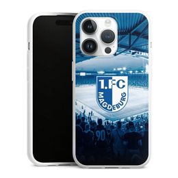 DeinDesign Handyhülle 1. FC Magdeburg Stadion 1. FCM 1.FCM Arena, Apple iPhone 15 Pro Silikon Hülle Bumper Case Handy Schutzhülle, weiß