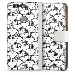 DeinDesign Handyhülle Snoopy Muster Peanuts Snoopy Pattern Black And White, Huawei Honor 8 Hülle Handy Flip Case Wallet Cover Handytasche Leder, weiß