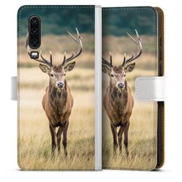 DeinDesign Handyhülle Hirsch Wald Wiese König des Waldes, Huawei P30 Hülle Handy Flip Case Wallet Cover Handytasche Leder, weiß