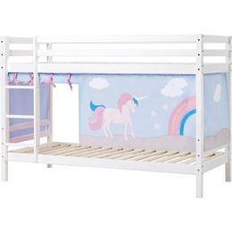 Hoppekids Etagenbett ECO Dream, 90x200 weiß massiv m. Matratze & Vorhang, blau