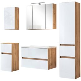 HELD MÖBEL HELD MÖBEL Badezimmer-Set Horki, (Set, 5-St), bestehend aus Waschtisch-Set mit Seitenschrank, Breite 160 cm, weiß