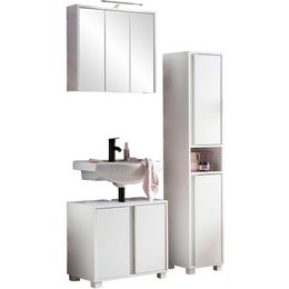 Inosign Badmöbel-Set Dex, (3-St), bestehend aus Waschbeckenunterschrank, Hochschrank, Spiegelschrank, weiß