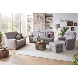 VILLA BECK Polstergarnitur Lugano, (Set, 3-tlg), Kopfteilverstellung, in Sitzhöhe 46 cm, 3-Sitzer und 2x Sessel, grau|silberfarben