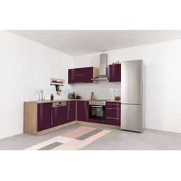 Kochstation Winkelküche KS-Samos, mit E-Geräten, Stellbreite 220/220 cm, lila