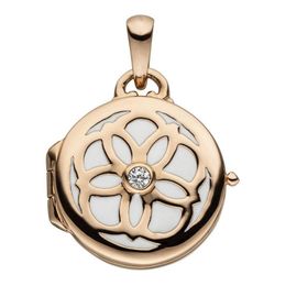 Jobo Medallionanhänger Kleines Medaillon, 925 Silber roségold vergoldet mit Zirkonia, goldfarben