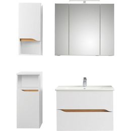 Saphir Badmöbel-Set Quickset 4-teilig, Keramik-Waschtisch und LED-Spiegelschrank, (5-St), Unterschrank, Hängeschrank, inkl. Türdämpfer, 5 Türen, 2 Schubladen, weiß