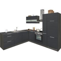 Kochstation Küche KS-Luhe, Stellbreite 240x270 cm, wahlweise mit oder ohne E-Geräten, MDF-Fronten, grau