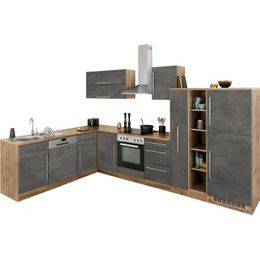 Kochstation Winkelküche KS-Samos, ohne E-Geräte, Stellbreite 340/220 cm, grau