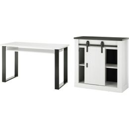 Home Affaire Schrank-Set SHERWOOD, (2-St), Büromöbel Set mit Scheunentorbeschlag aus Metall, Breite ca. 220 cm, weiß