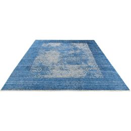 Designteppich Designer - 307 x 248 cm - blau, morgenland, rechteckig, Höhe: 7 mm, Wohnzimmer, Handgeknüpft, Einzelstück mit Zertifikat, blau