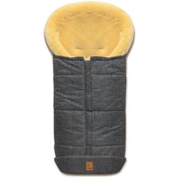 Heitmann Felle Fußsack Eisbärchen - Winterfußsack - Premium Qualität, mit echtem Lammfell, für Kinderwagen & Buggy, 6 Gurtschlitze, waschbar, grau