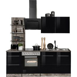 Kochstation Küchenzeile KS-Brindisi, mit E-Geräten, Breite 210 cm, schwarz